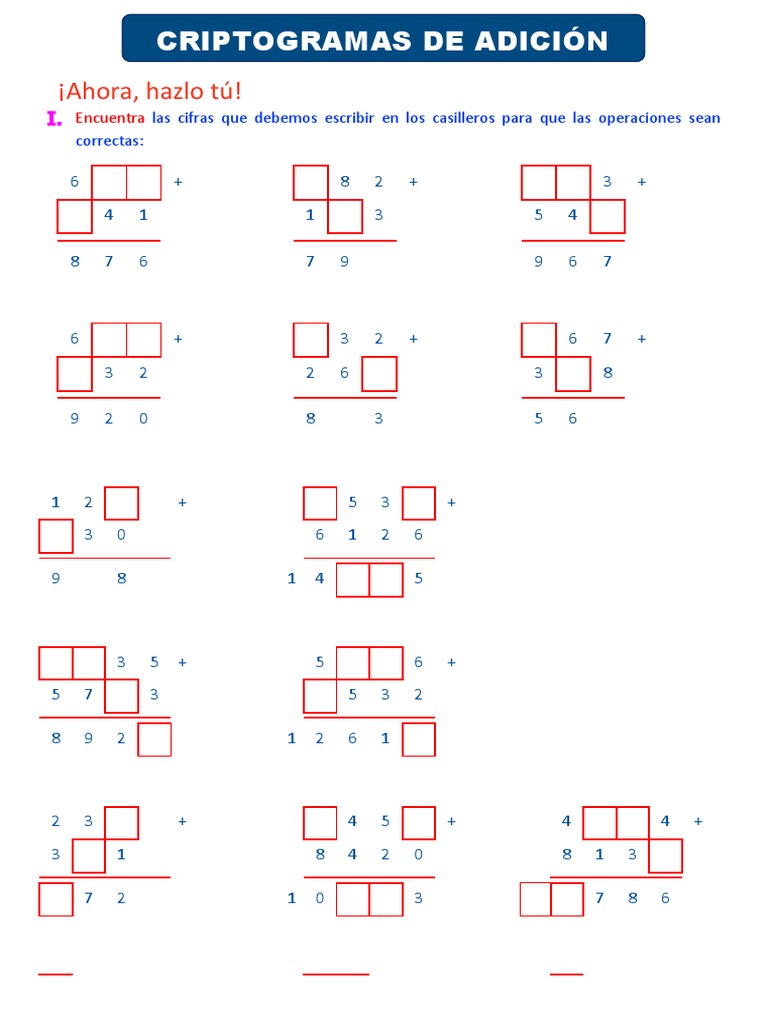Criptogramas de Adición para Tercer Grado | PDF