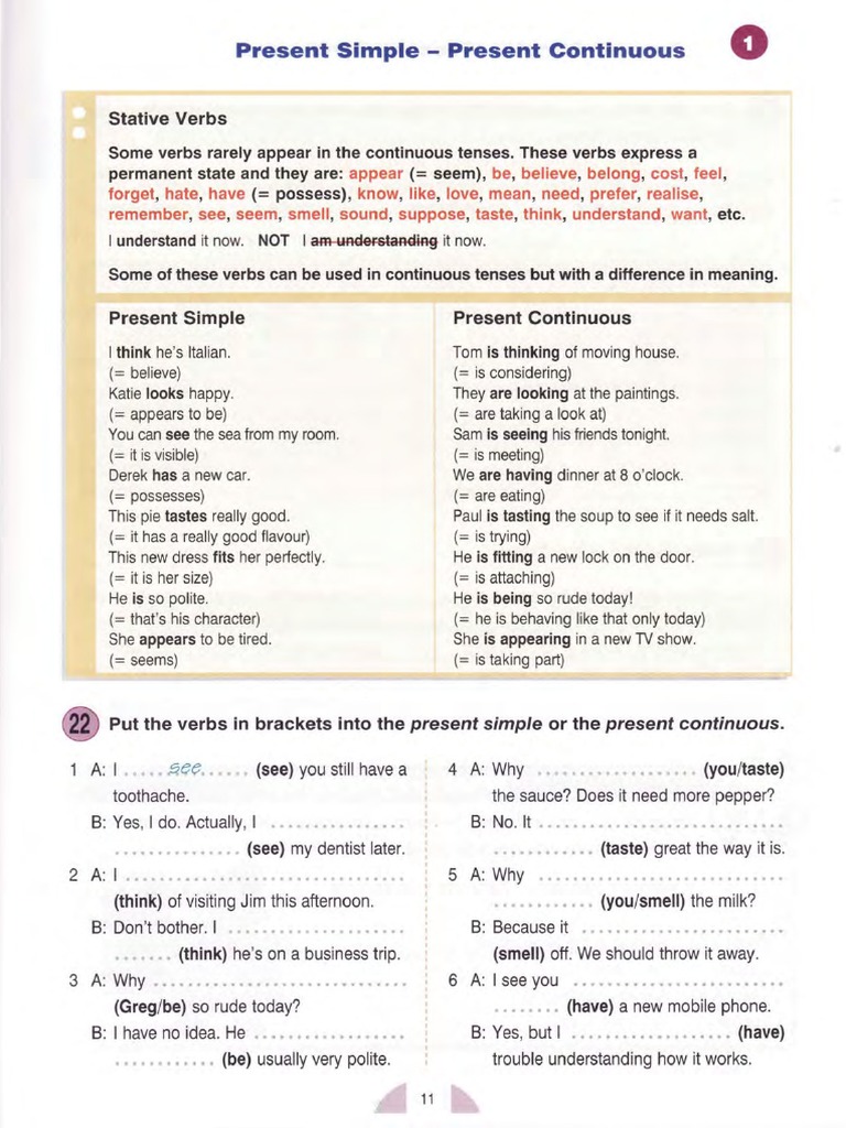 Present Simple - Present Continuous | PDF | Grammar | Linguistics
