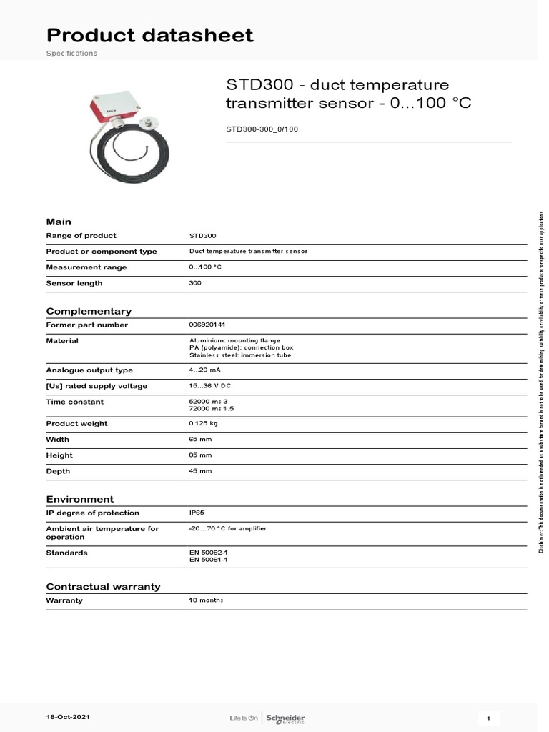 European HVAC Sensors - STD300-300 - 0 - 100 | PDF | Technology ...