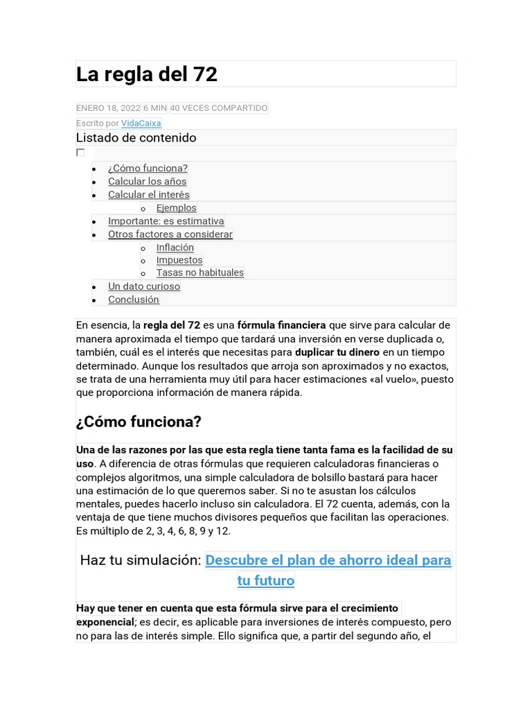 La Regla Del 72 | PDF | Inflación | Economias