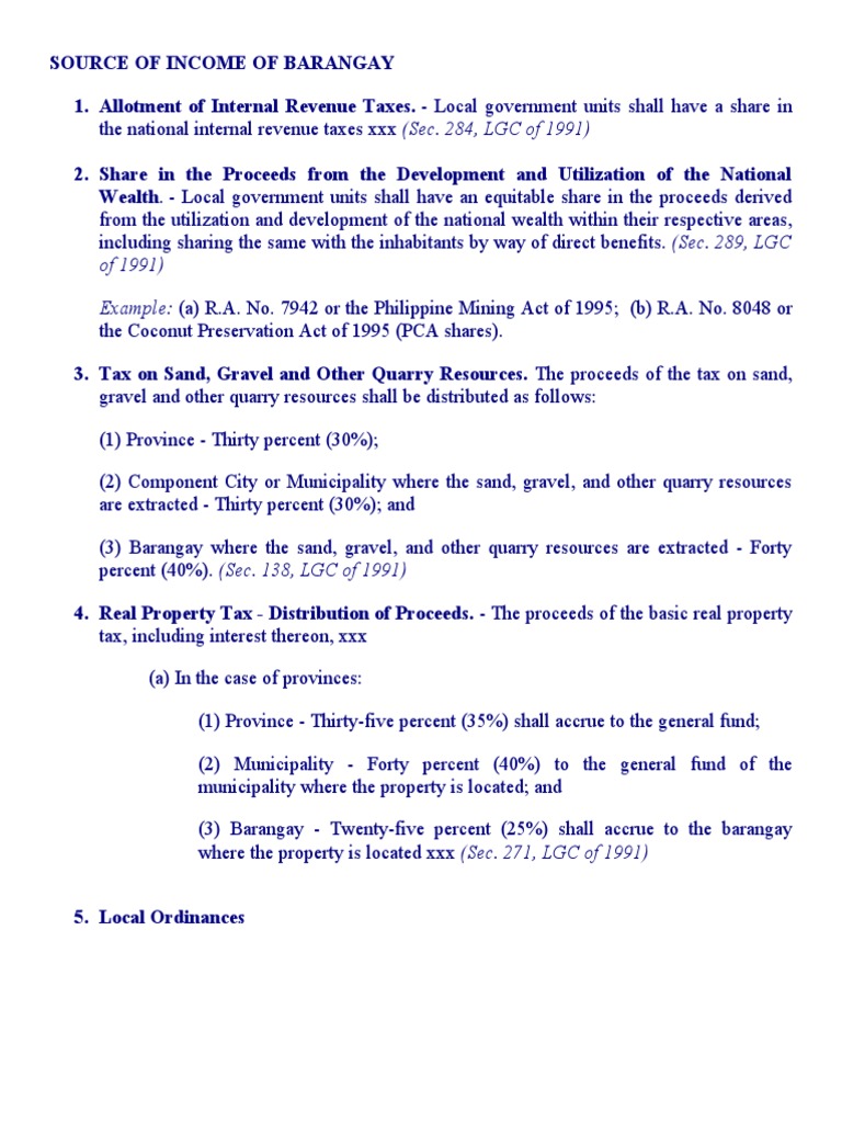 Barangay Revenue Sources Explained | PDF | Eminent Domain | Taxes