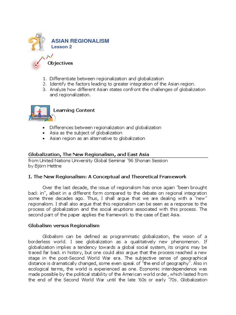 GEC 8 - Chapter 3 - Lesson 2 - Asian Regionalism | PDF | Globalization | Asia
