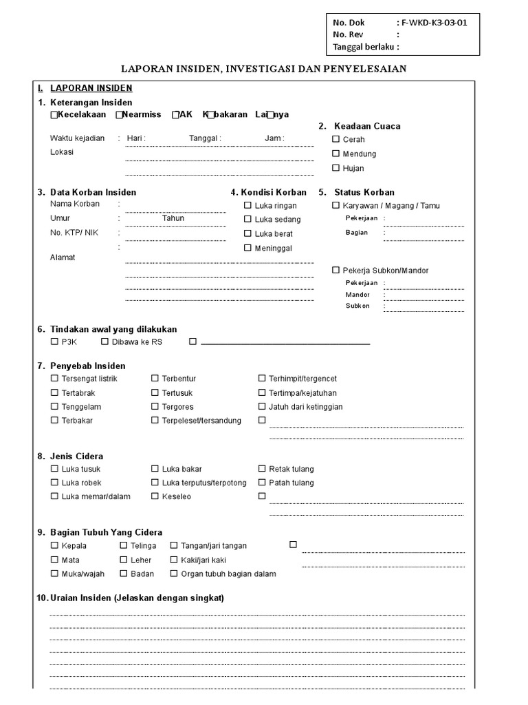 Form Laporan Insiden, Investigasi & Penyelesaian | PDF