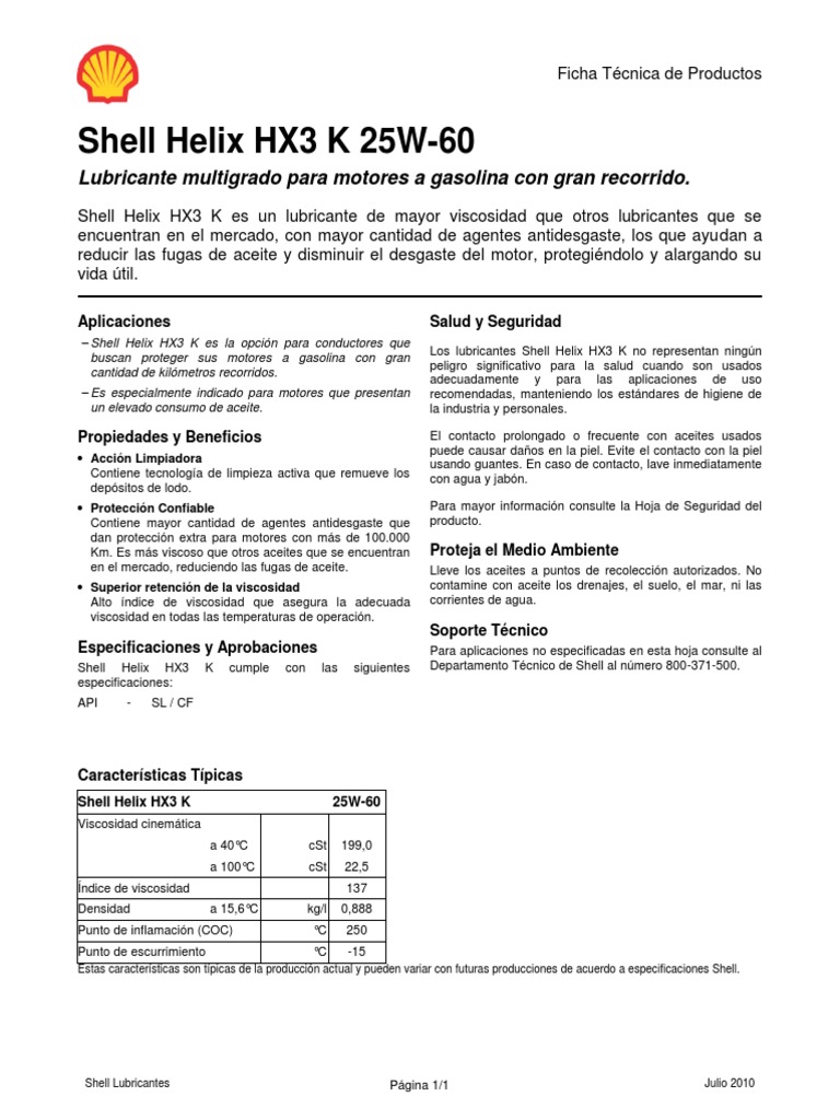 Helix HX3 K 25W60 | PDF | Lubricante | Petróleo