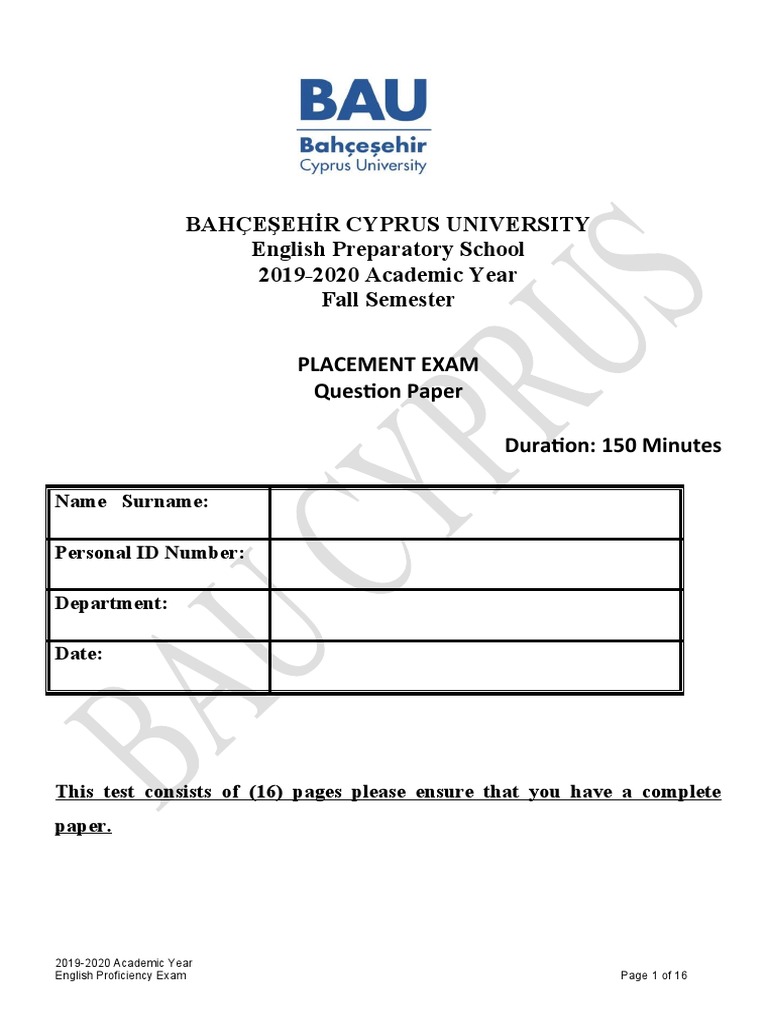 Bahçeşehir Cyprus University English Preparatory School 2019-2020 ...