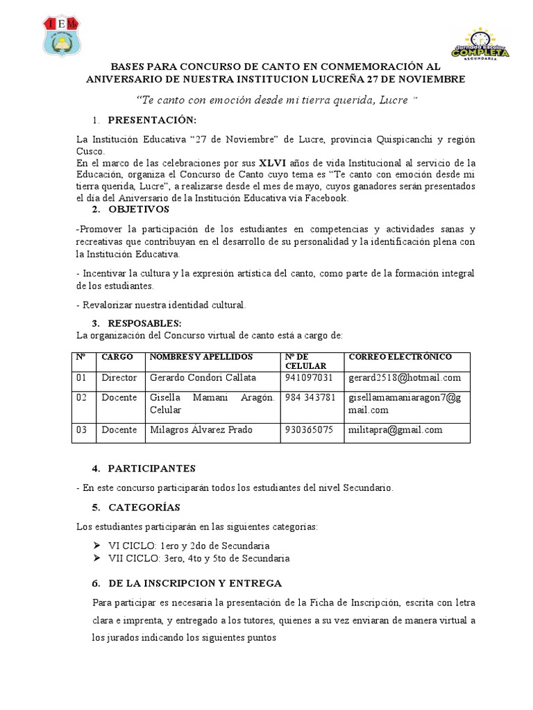 Bases para Concurso de Canto | PDF