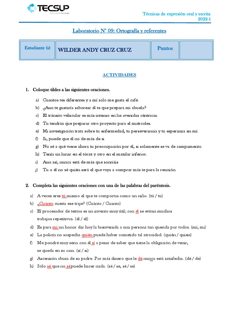 L9 - ORTOGRAFÍA Y REFERENTES-Wilder Any Cruz Cruz | PDF | Motor de ...
