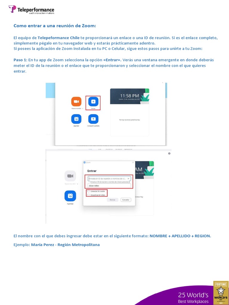 Guía Zoom para Teleperformance Chile | PDF