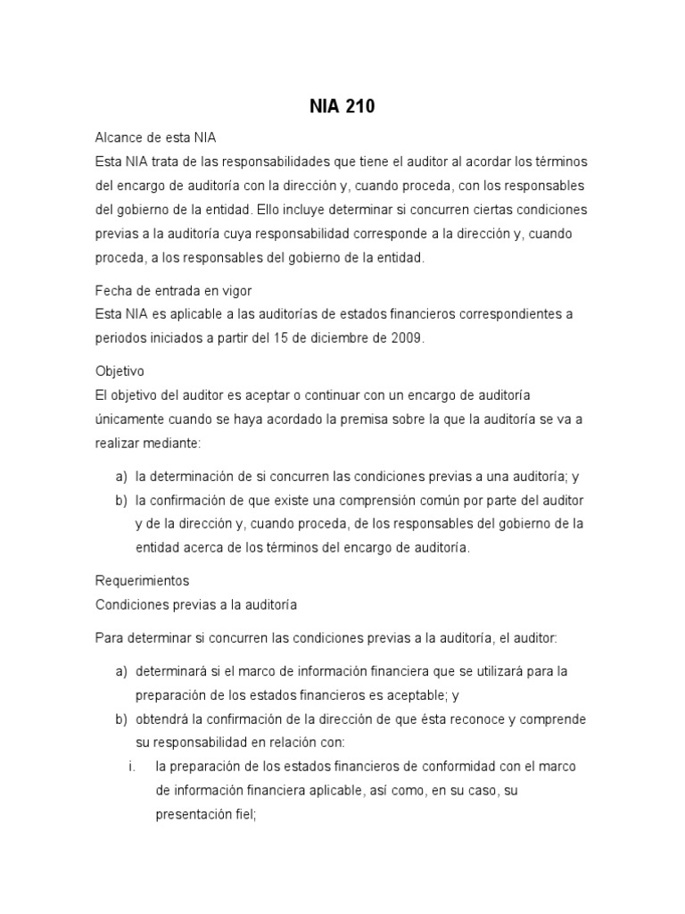 Nia 210 | PDF | Auditoría | Contralor