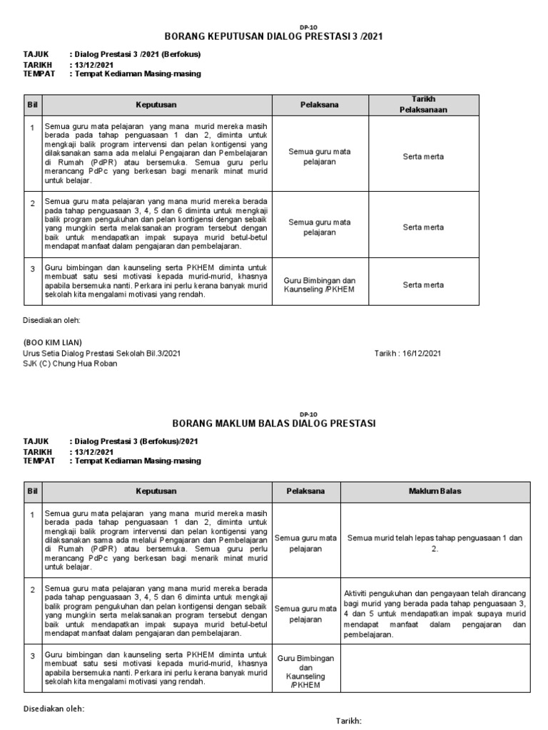 Borang Maklum Balas Dialog Prestasi | PDF