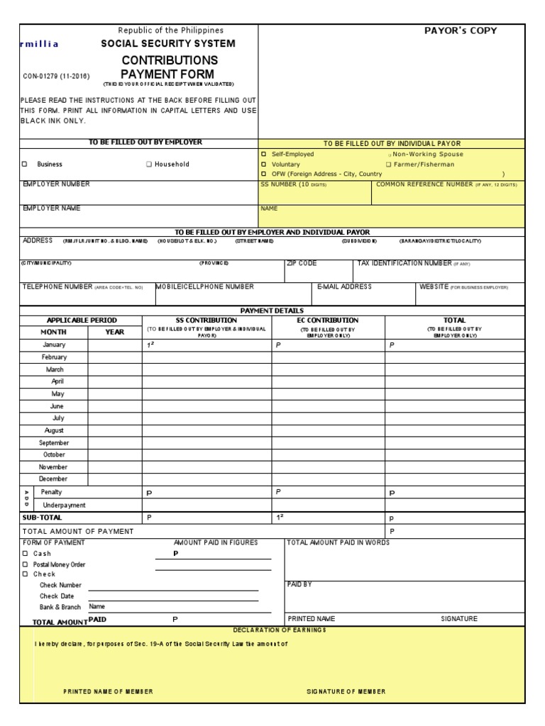 Contributions Payment Form: Social Security System | PDF | Payments ...