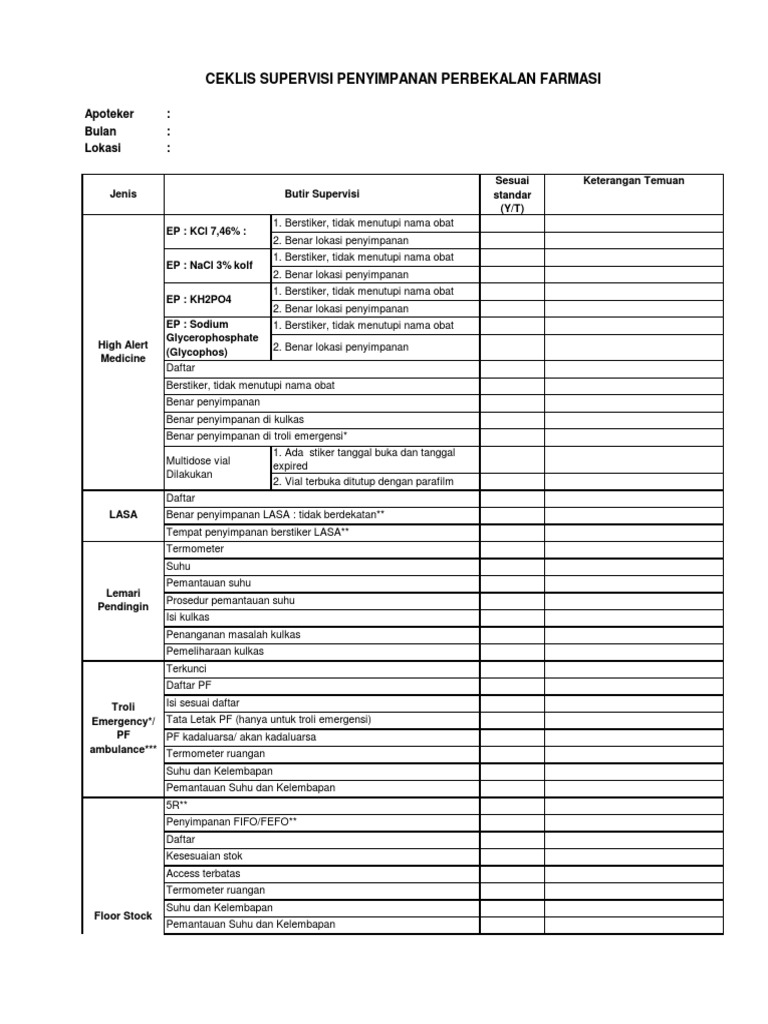 Contoh Formulir Supervisi Penyimpanan PF | PDF
