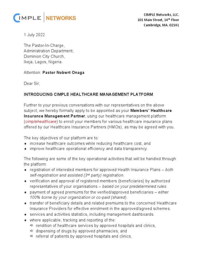 CHC Proposal Letter - Dominion (1) - 1 | PDF | Health Maintenance ...