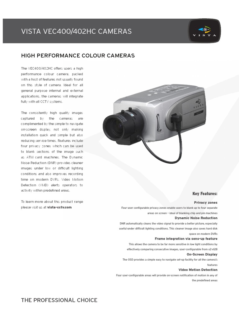 The Professional Choice: Vista VEC400/402HC High Performance Colour Cameras | PDF | Camera ...