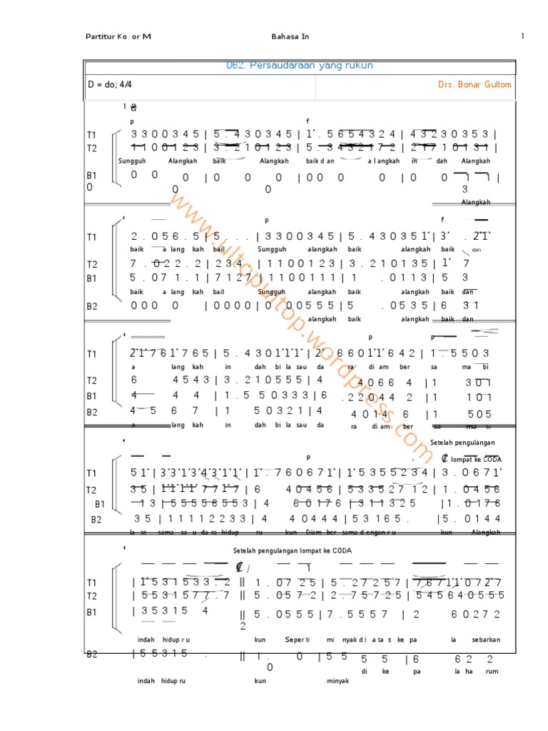 Partitur Persaudaraan yang Rukun | PDF