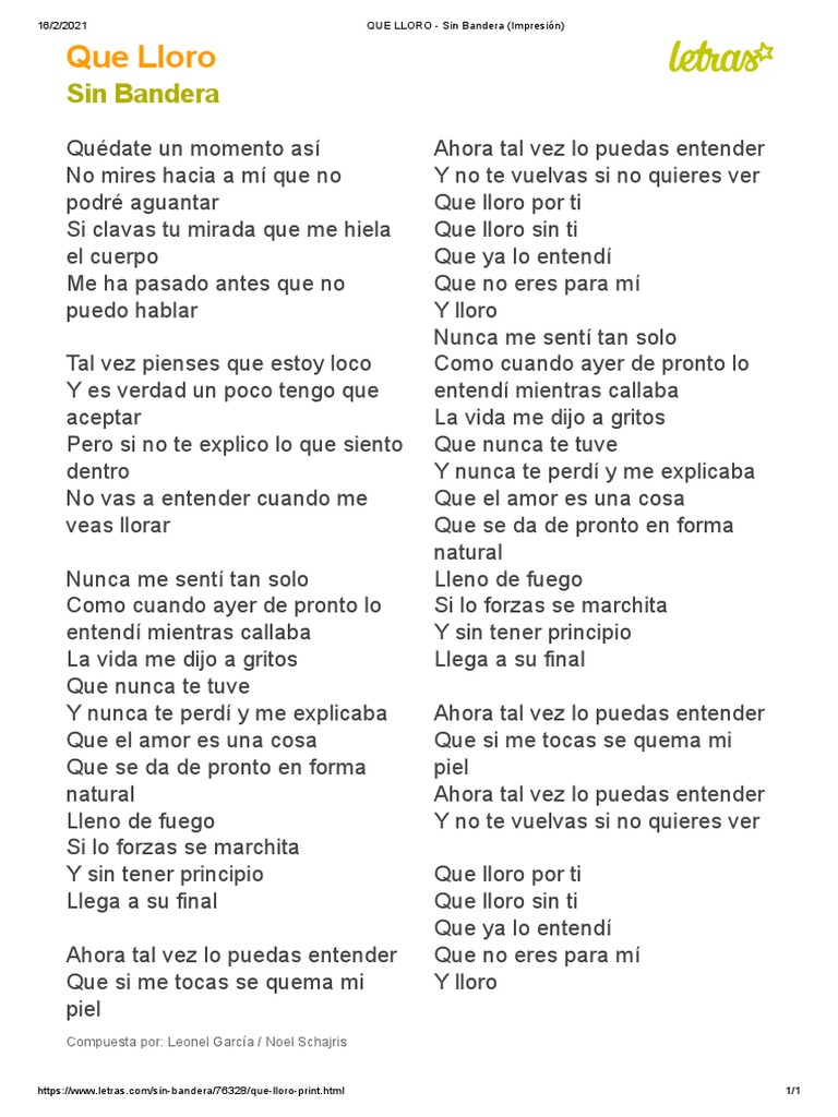 QUE LLORO - Sin Bandera (Impresión) | PDF