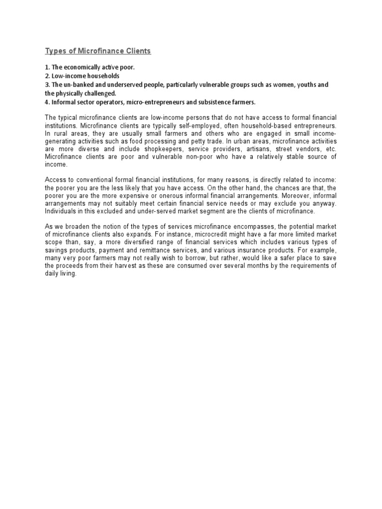 Types of Microfinance Clients | PDF