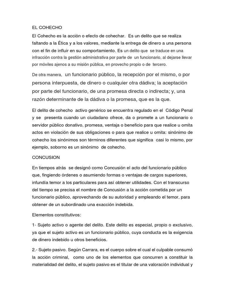 Delito de Cohecho: Definición y Elementos | PDF | Soborno | Etica Aplicada