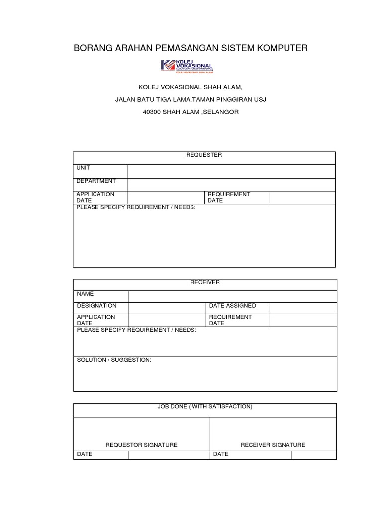 Borang Arahan Pemasangan Sistem Komputer | PDF