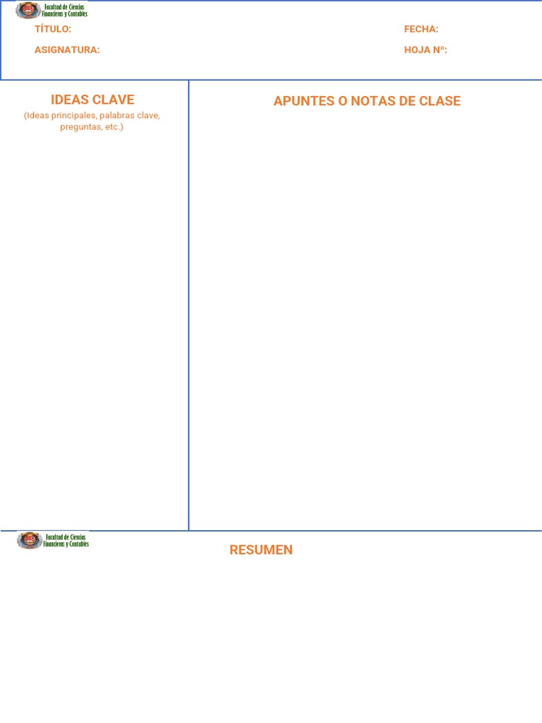 Plantilla Metodo Cornell Apuntes | PDF