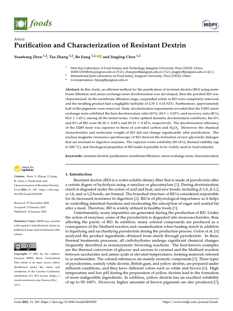 Purification and Characterization of Resistant Dextrin | PDF | Membrane ...
