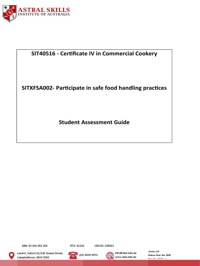 V2 - SITXFSA002 - Participate in Safe Food Handling Practices - Student ...