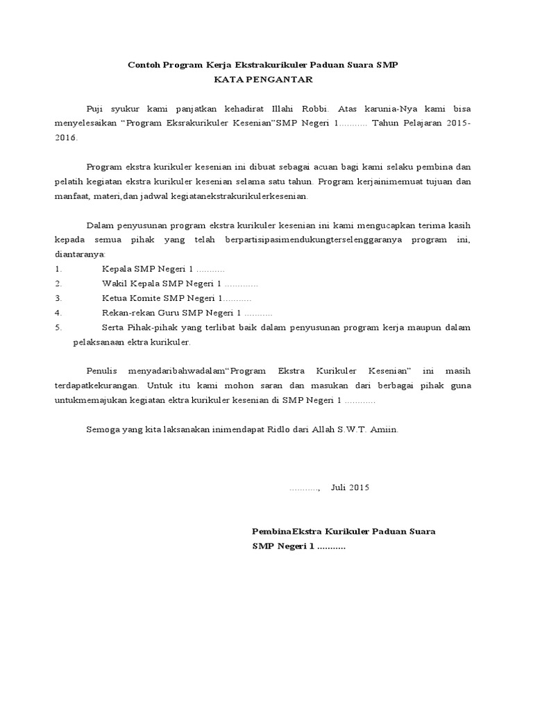 Contoh Program Kerja Ekstrakurikuler Paduan Suara SMP | PDF