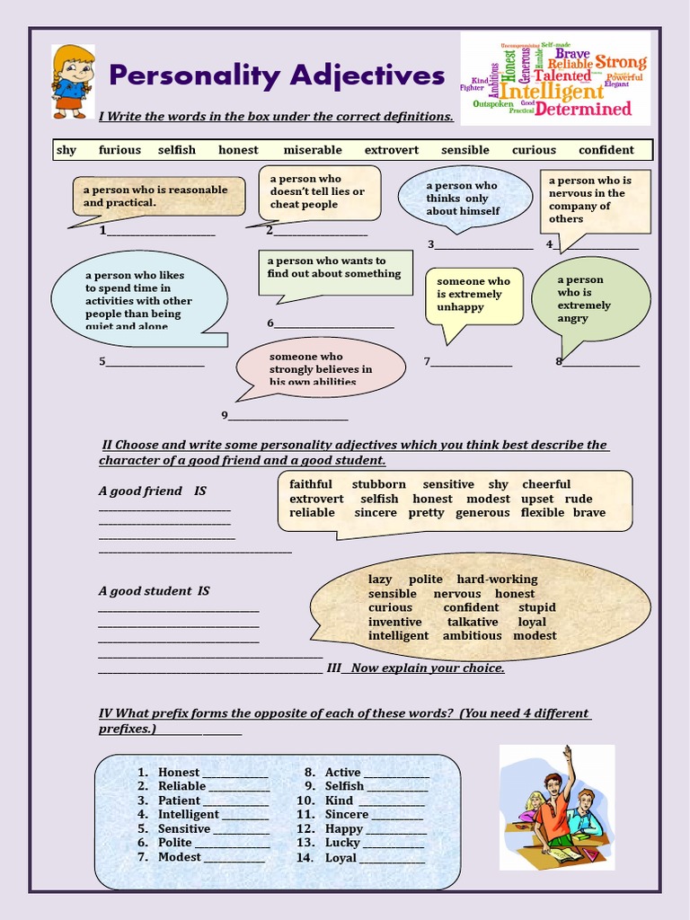 Personality adjective classwork^ | PDF