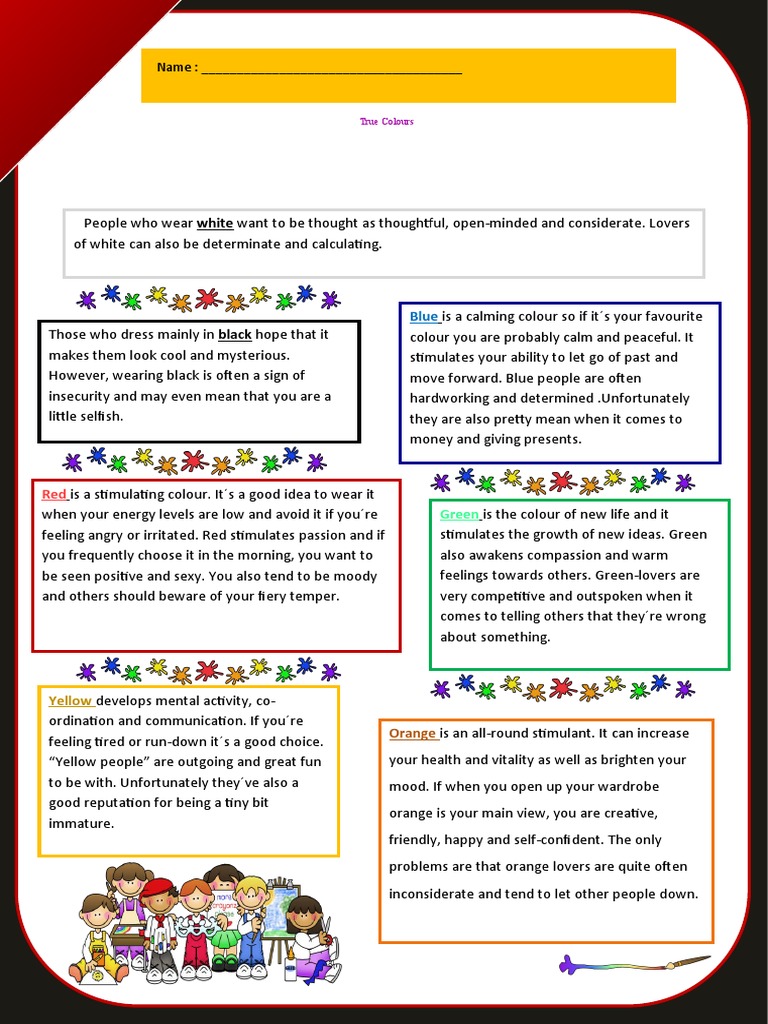 Classwork Personality Colors | PDF | Psychological Concepts | Psychology