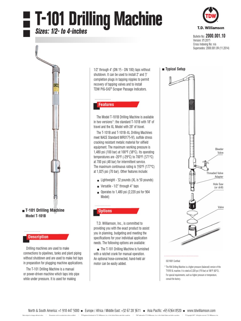 T-101 Drilling Machine: Sizes: 1/2-To 4-Inches | PDF | Drill | Valve