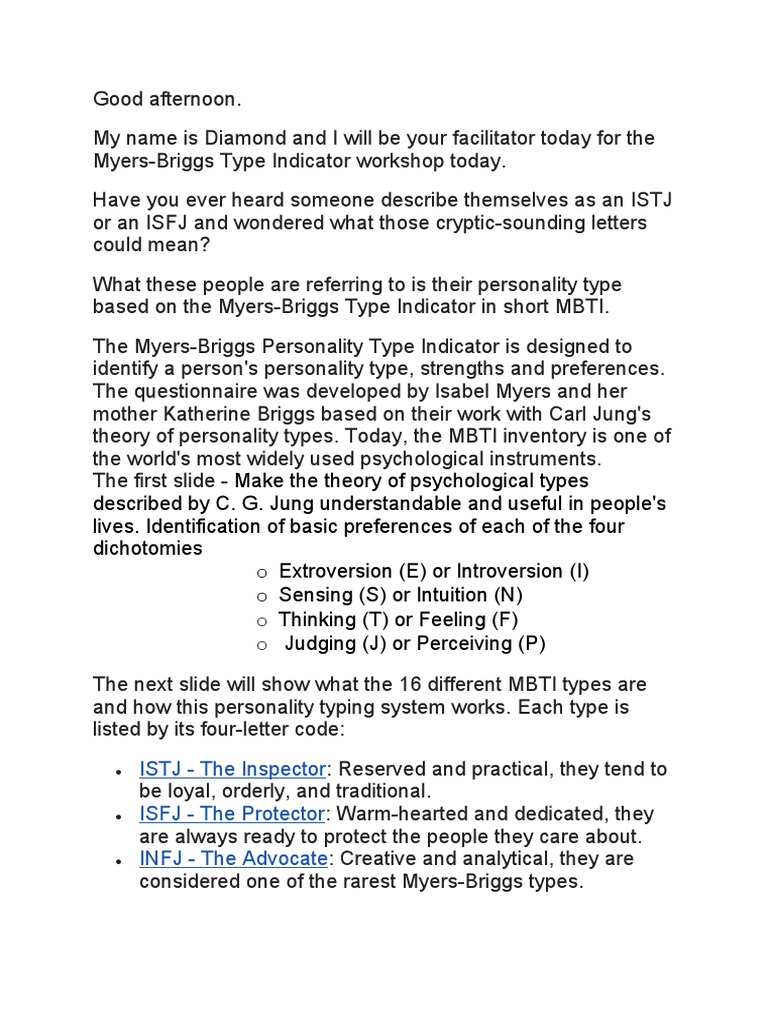 ISTJ - The Inspector ISFJ - The Protector INFJ - The Advocate | PDF | Personality Type ...