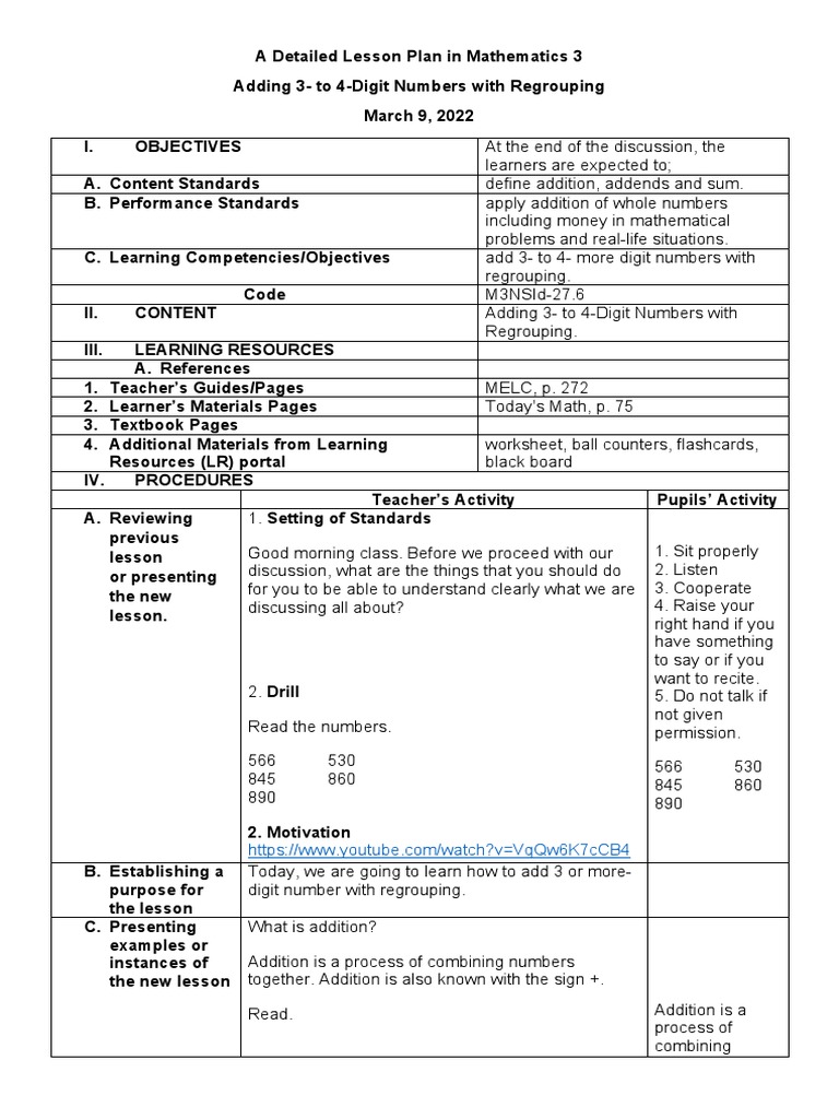 DLP #2 Math - Addition. | PDF | Behavior Modification | Learning