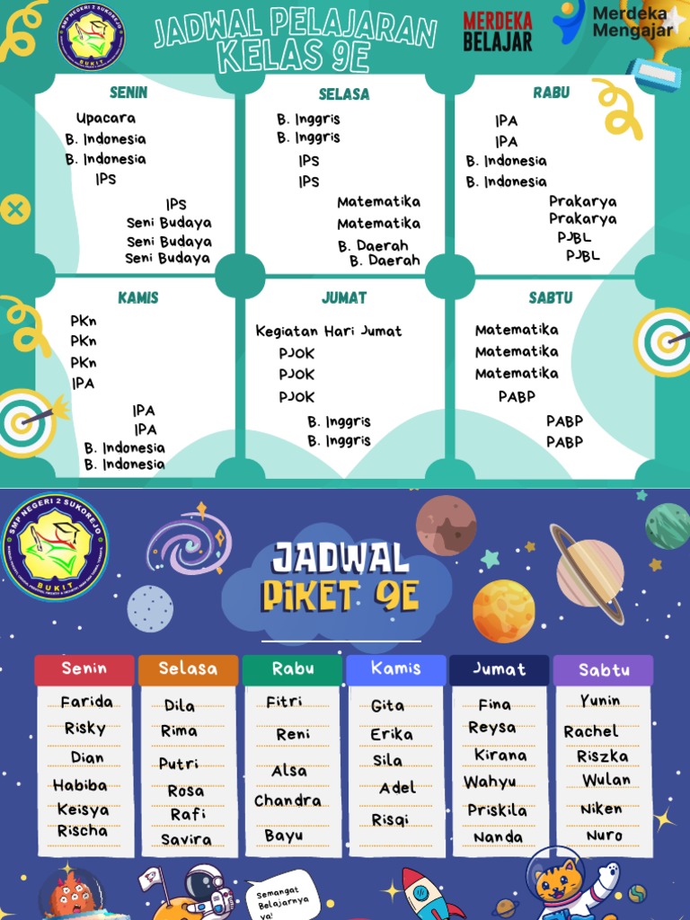 Jadwal Pelajaran, Piket, 7K Kelas 9E | PDF
