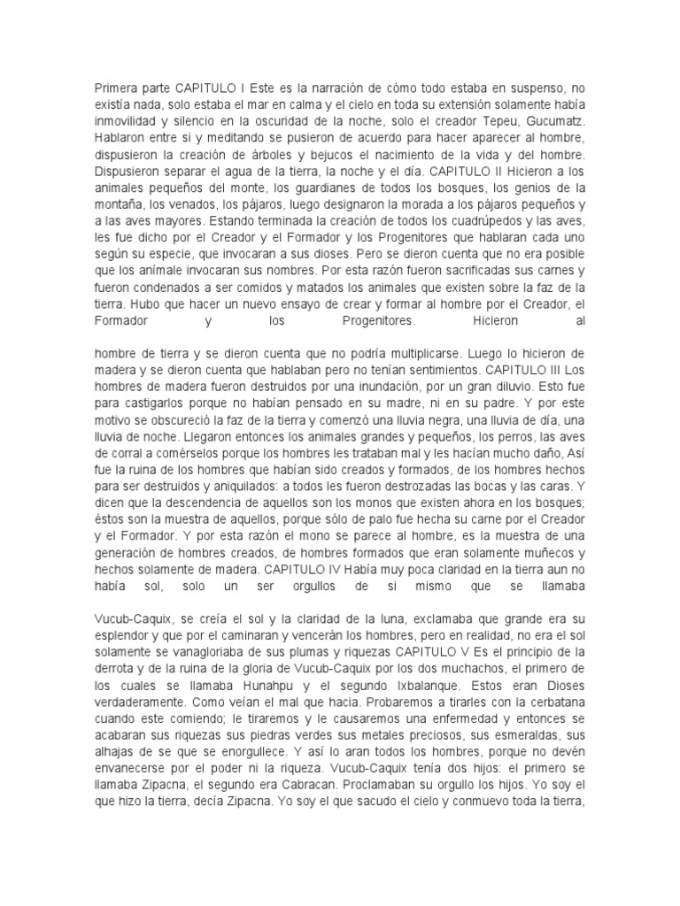 Resumen Popolvu Capitulo I | PDF | Mitología | Civilización maya