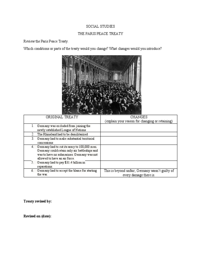 Treaty of Versailles - Activity | PDF