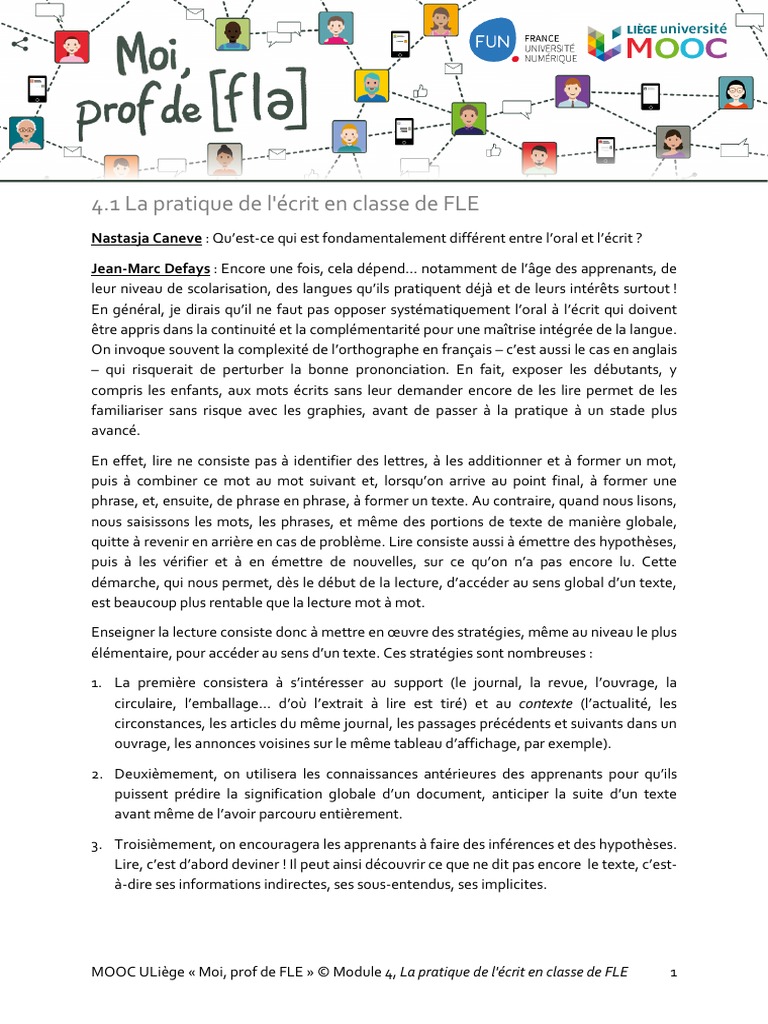 4.1 La Pratique de L Ecrit en Classe de FLE | PDF | Linguistique ...