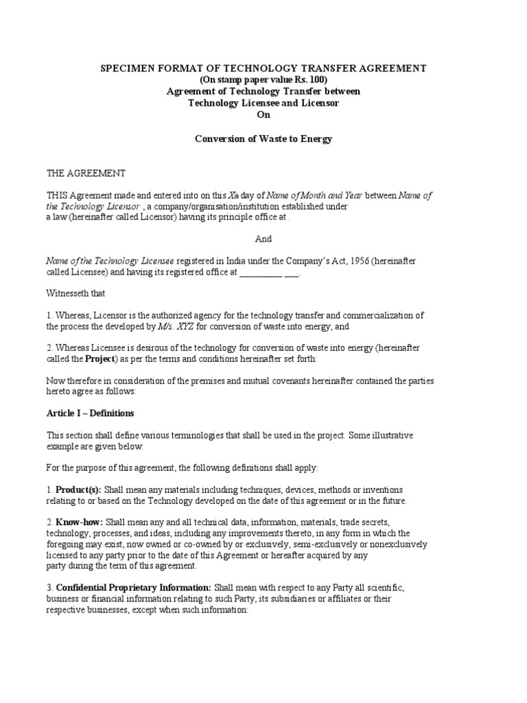 Technical Agreement Template