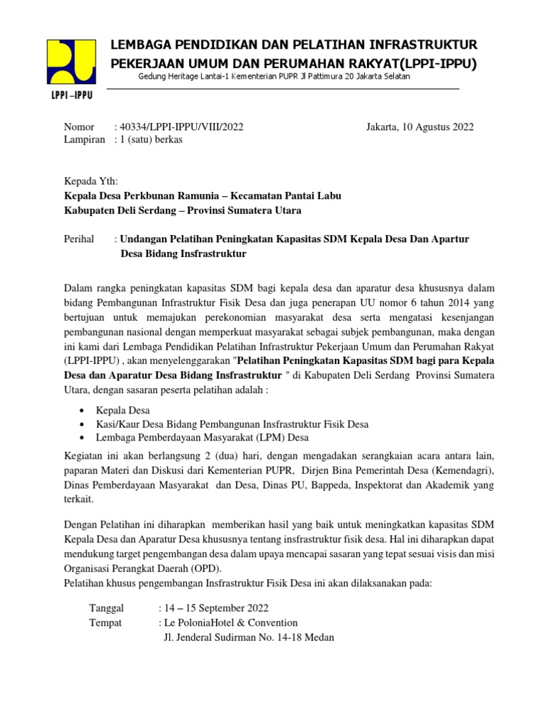 SURAT UNDANGAN Perkbunan Ramunia Pantai Labu | PDF