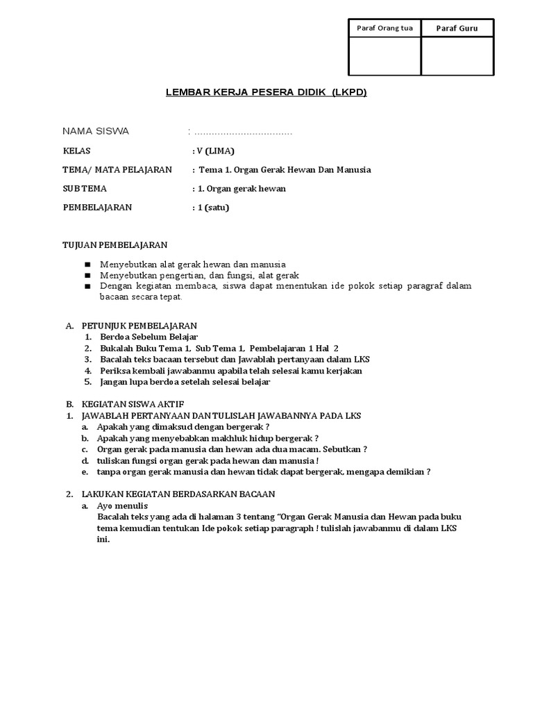 Contoh LKPD SD Kelas 5 | PDF