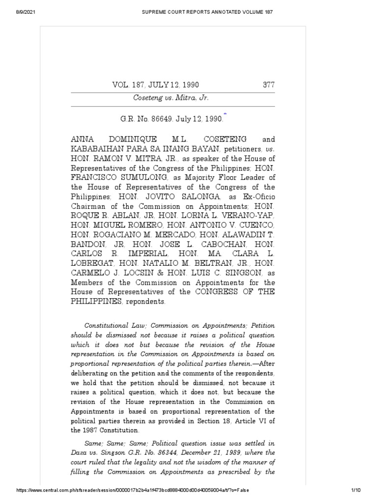 24 Coseteng v. Mitra, Jr. - 187 SCRA 377 | PDF | United States House Of ...
