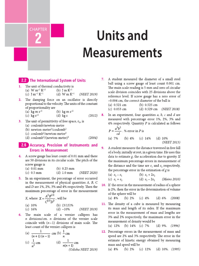 Units and Measurements Assignment | PDF