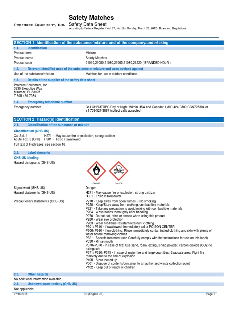 Safety Matches Hazard Classification | PDF | Firefighting | Toxicity