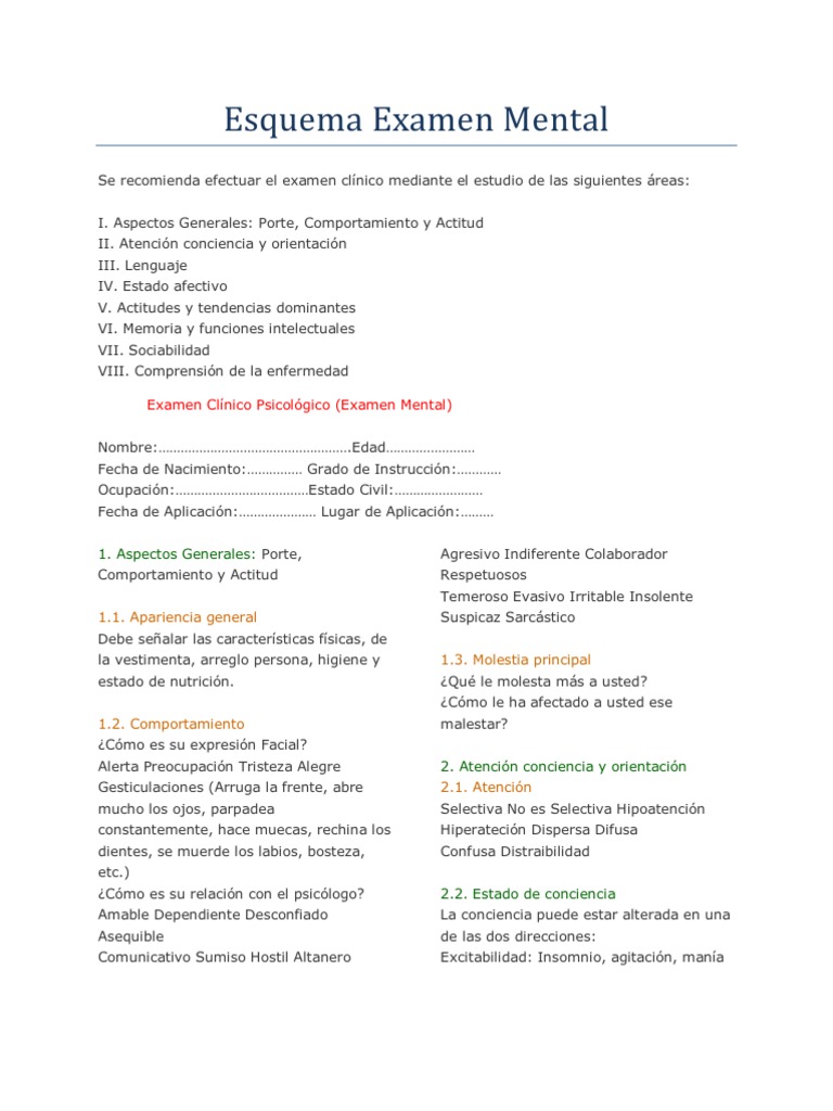 Esquema Examen Mental | PDF