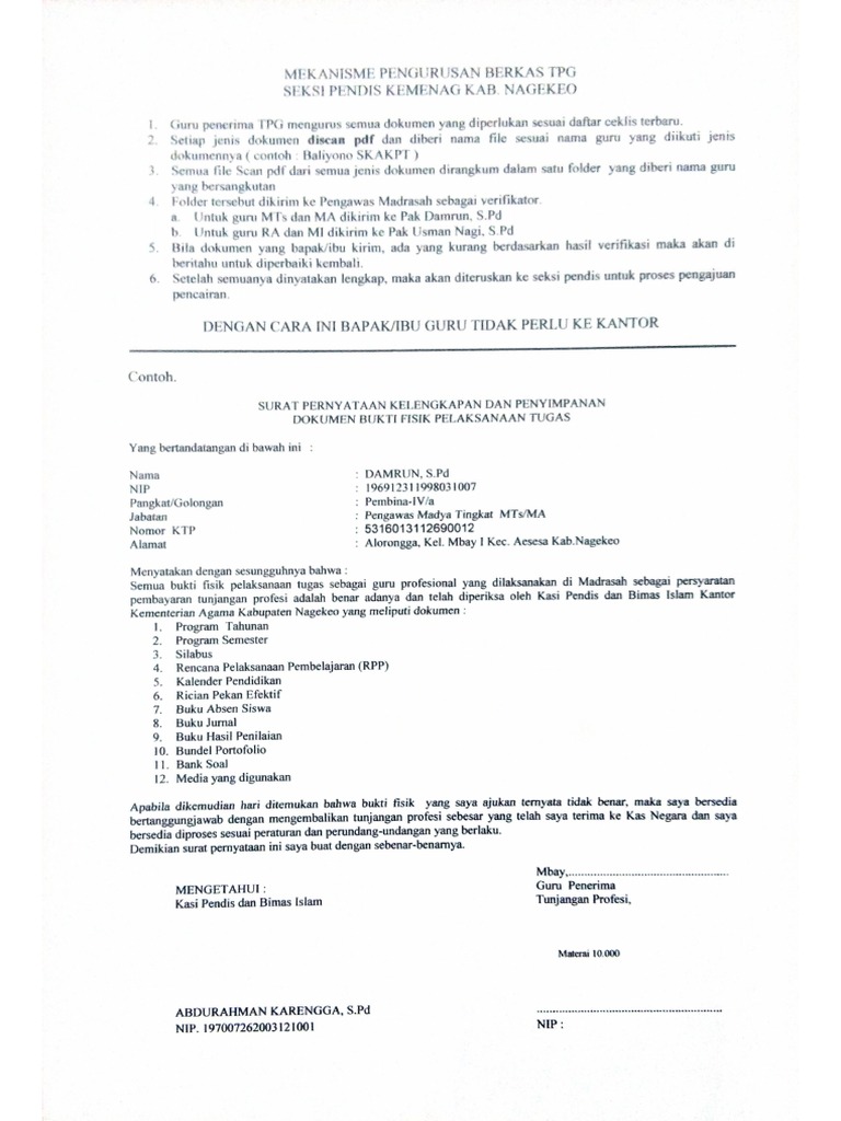 Mekanisme Pengurusan Dokumen Pencairan TPG | PDF