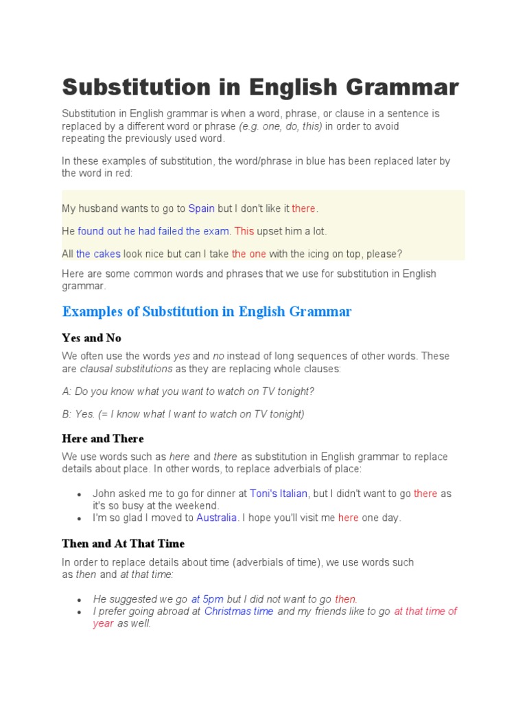 A Comprehensive Explanation of Substitution in English Grammar | PDF ...