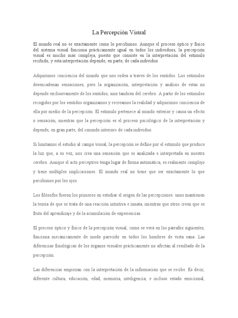 La Percepción Visual | PDF | Percepción visual | Percepción