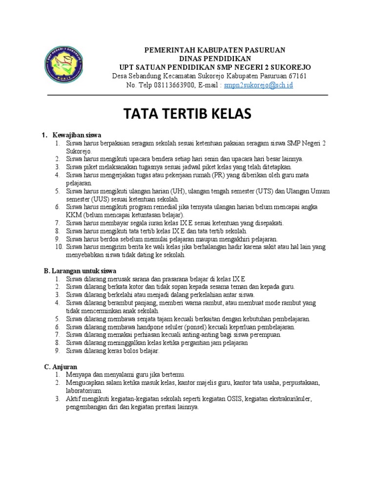 Tata Tertib Kelas | PDF