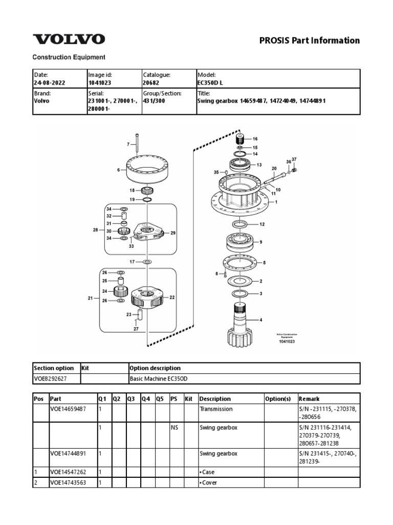 Excavator Swing Gearbox Parts List | PDF | Machines | Mechanical ...