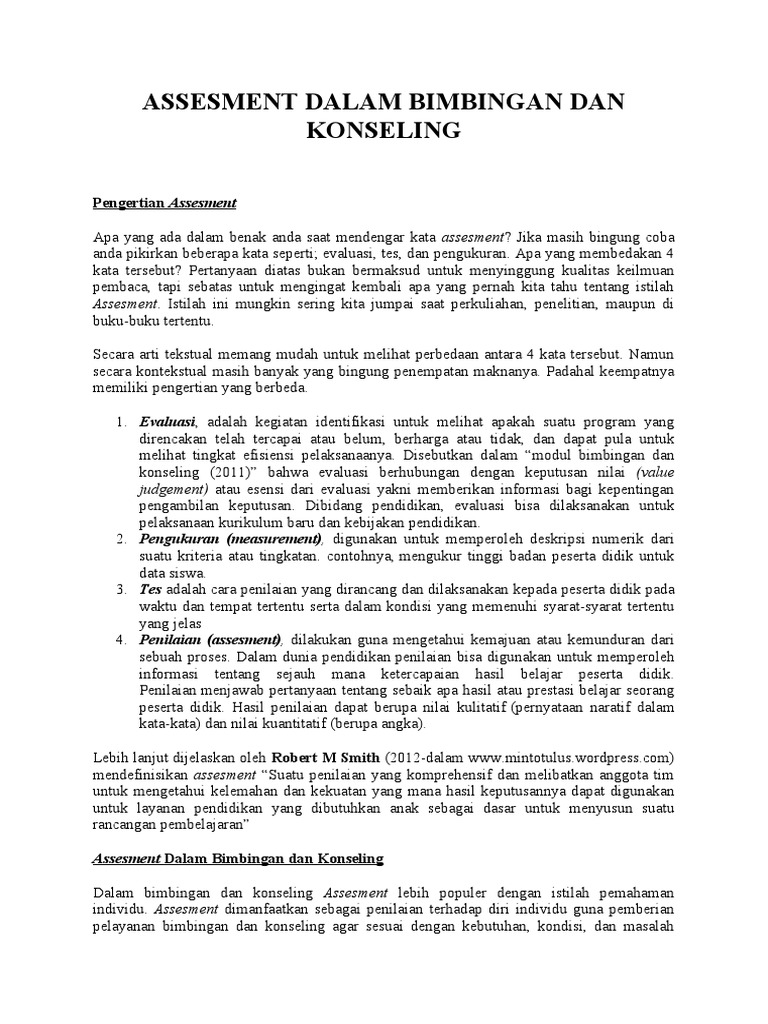 Assesment Dalam Bimbingan Dan Konseling | PDF