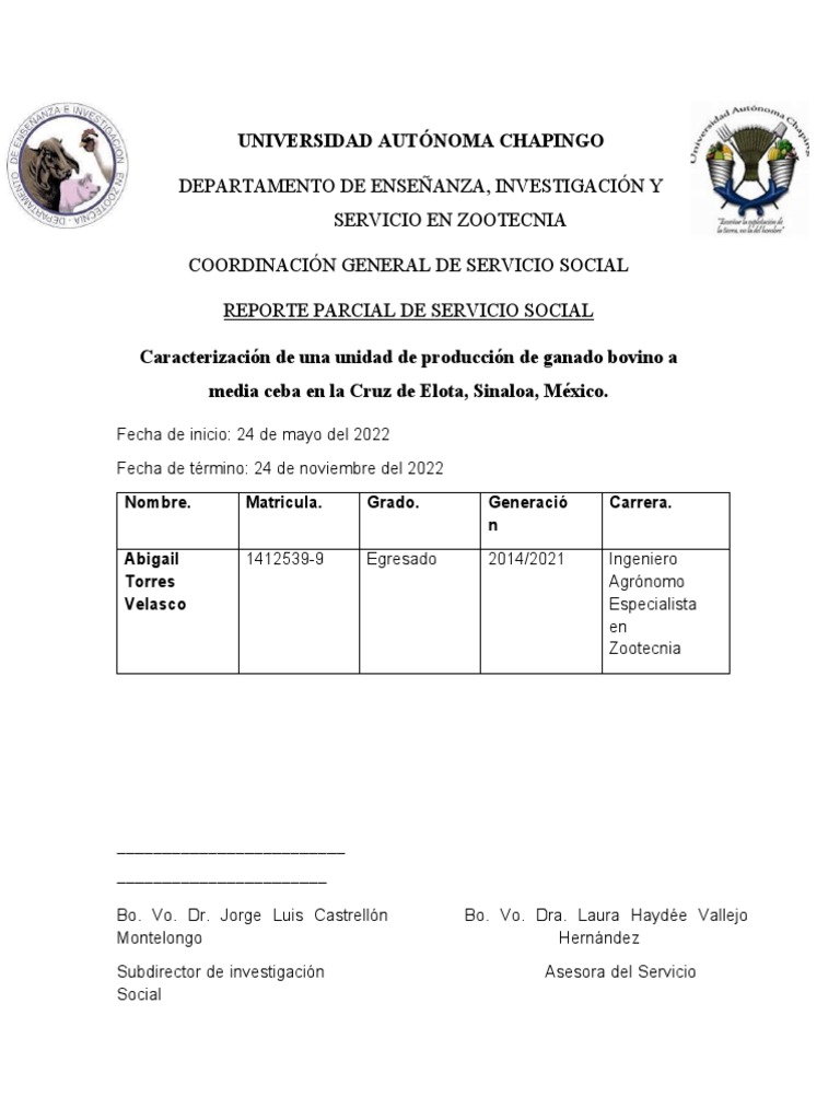 Reporte Parcial Servicio Social Abigail Torres 2022 (2) | PDF | Vacas ...
